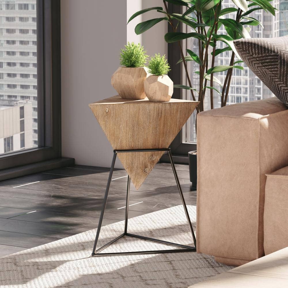 FUIN Modern 15.55 in. Brown Triangle MDF End Table with Metal Base ...