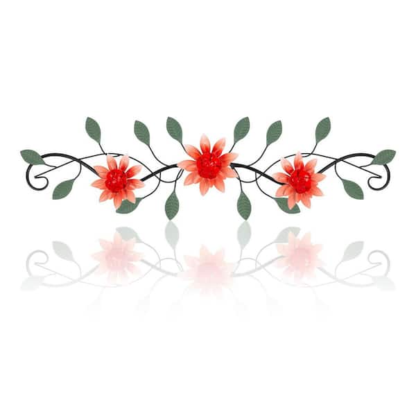 1 Pack 17 in. x 2 in. x 9 in. Red Flowers Accent Art Modern Accent ...