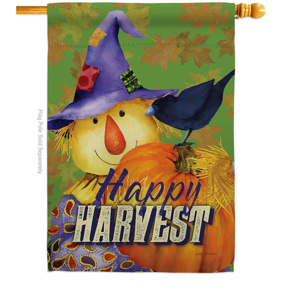 Breeze Decor 28 in. x 40 in. Happy Harvest Scarecrow Fall House Flag ...