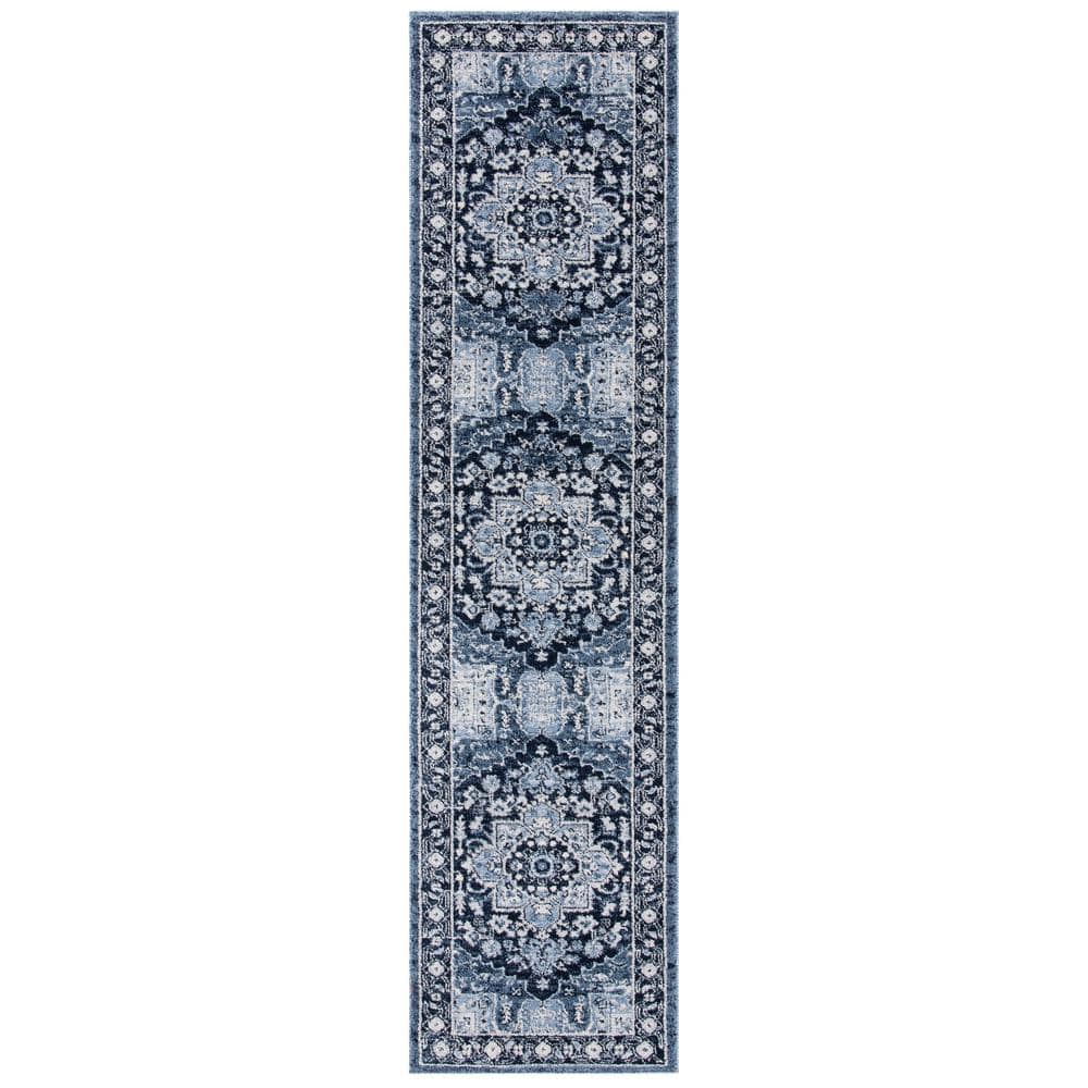 SAFAVIEH Charleston Navy/Blue 2 ft. x 8 ft. Border Floral Runner Rug ...