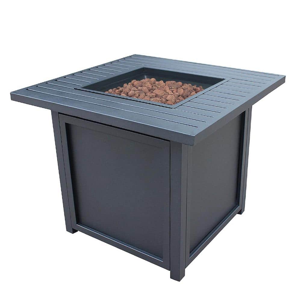 ENKI HOME 30 in. 50000 BTU Square Black Outdoor Propane Gas Fire Pit ...