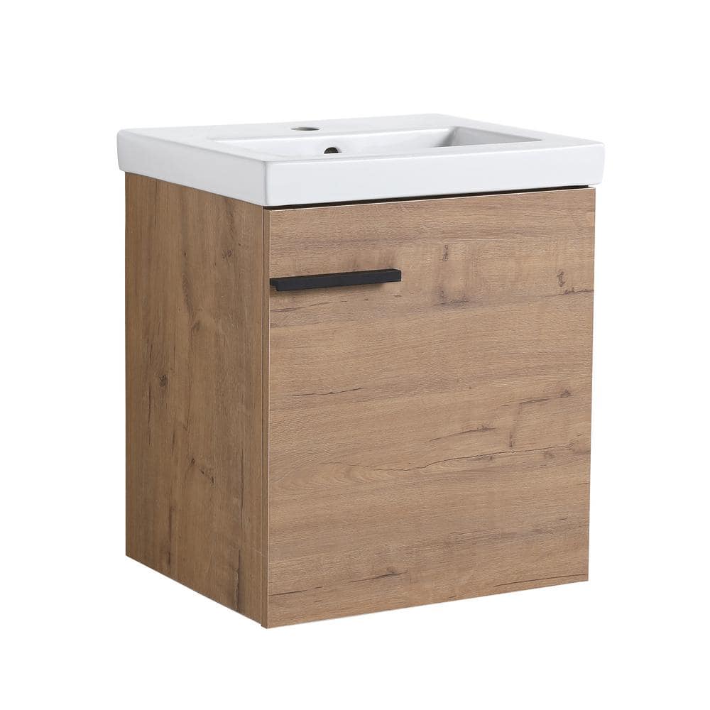 JimsMaison 18 in. W x 15. in D. x 21 in. H Bath Vanity in Imitative Oak ...