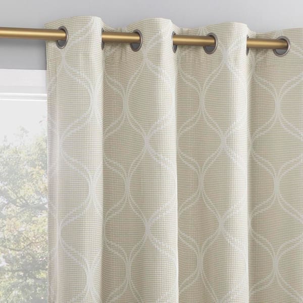 Sun Zero Tikal Woven Ogee Beige Layered 50 in. W x 63 in. L Grommet 100 ...