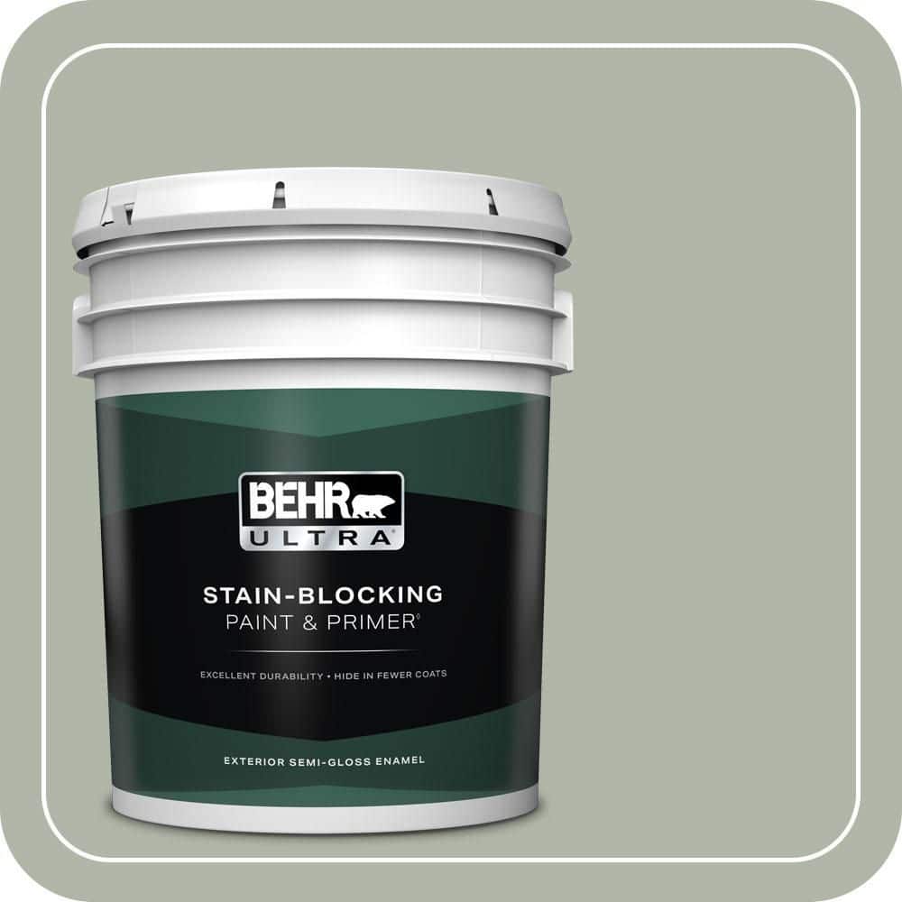 BEHR ULTRA 5 gal. #ICC-56 Green Tea Semi-Gloss Enamel Exterior Paint ...