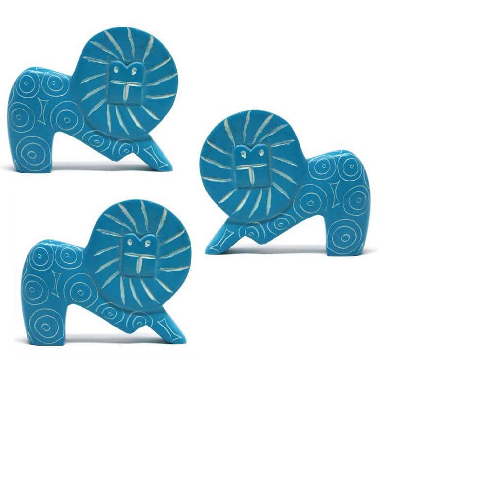 Global Crafts Small Soapstone Lion Figurine - Set of 3, Turquoise ...