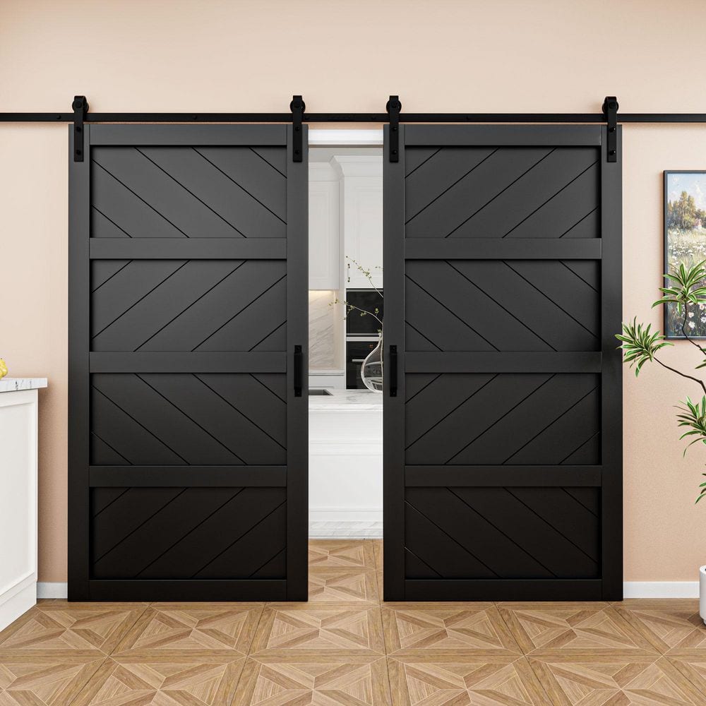 ARK DESIGN 84 in. x 84 in.（Two 42 in. Slabs）Black 4 Lite Wave Shape ...