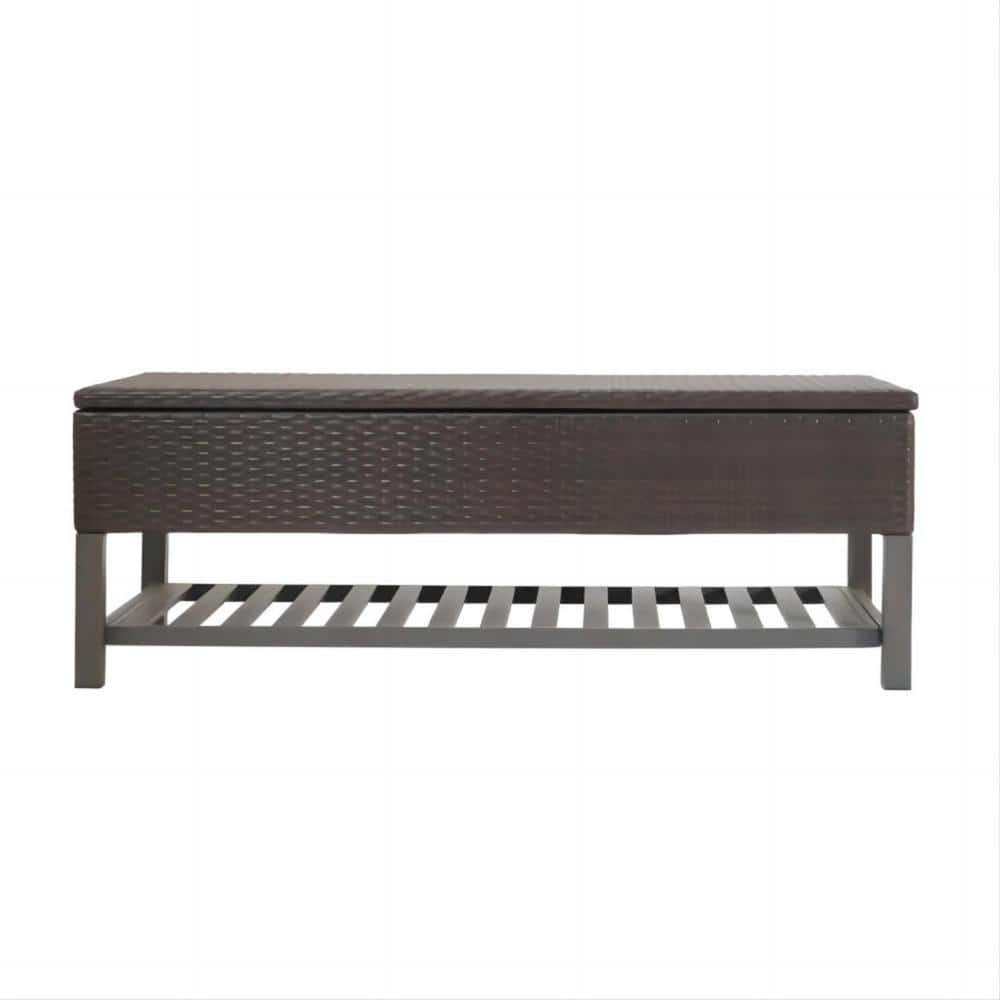 Clihome Wicker Outdoor Multi-Purpose Storage Bench with Metal Rack CL ...