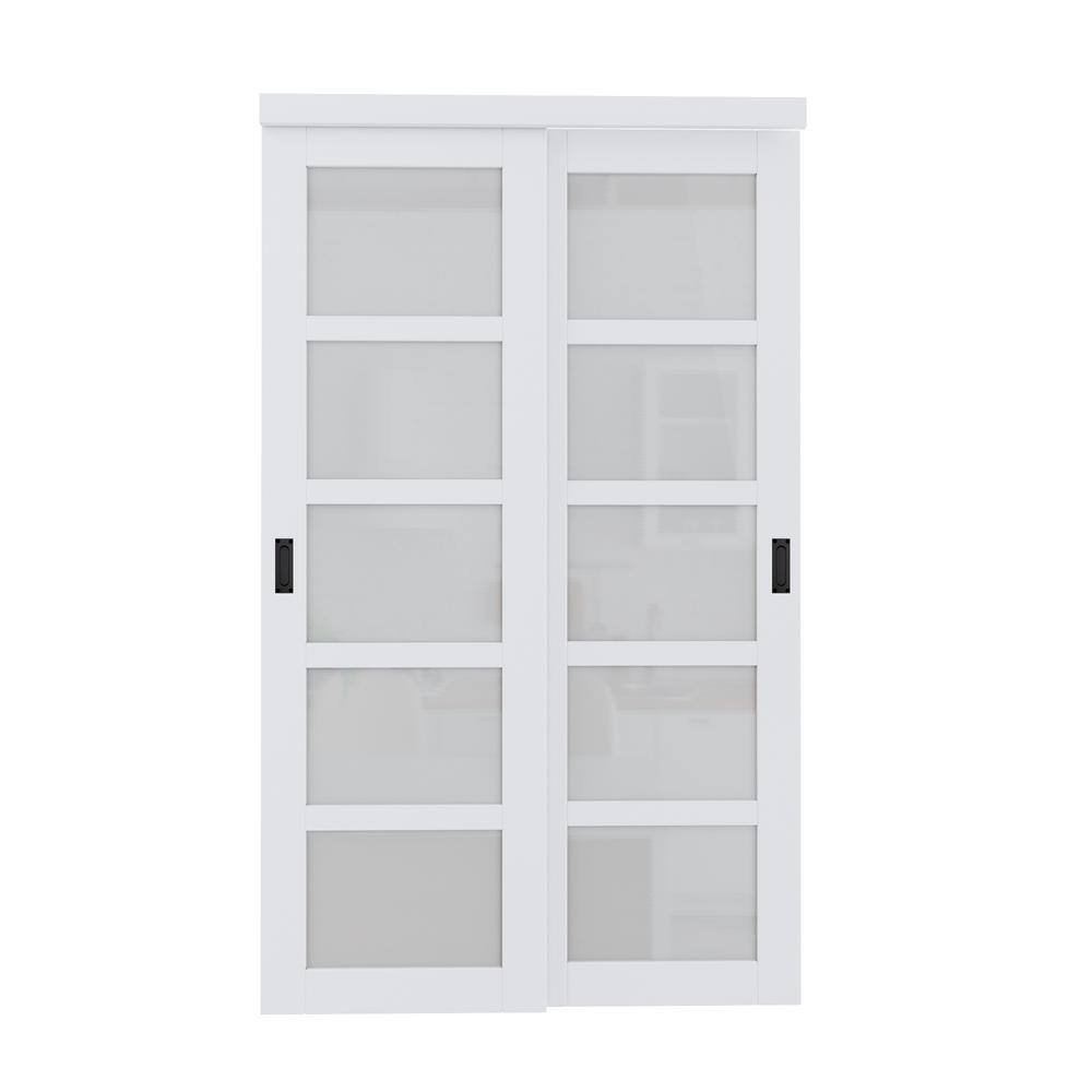 ARK DESIGN 48 in. x 80 in. 5-Lite Tempered Frosted Glass Primed White ...