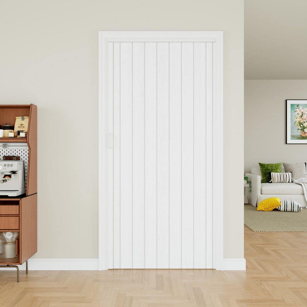 ARK DESIGN 36 in. x 80 in. White Vinyl PVC Double Layer Accordion Door ...