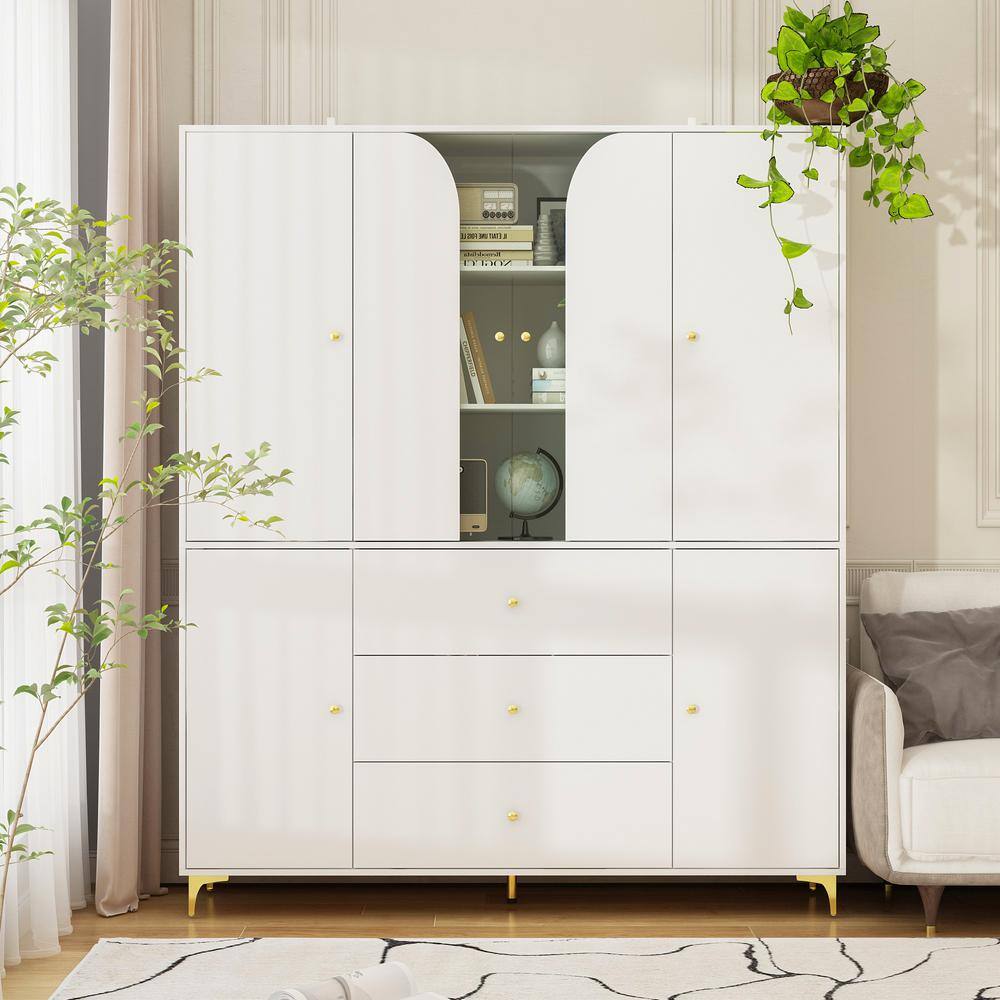 FUFU&GAGA 74.8 in. Tall x 63 in. W White Wood 13-Shelf Accent Bookcase ...