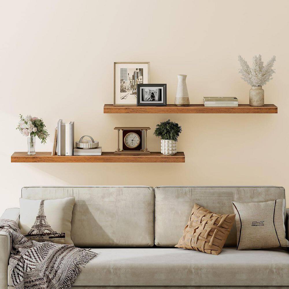55 in. W x 7.9 in. D Rustic Brown Floating Shelves Decorative Wall ...