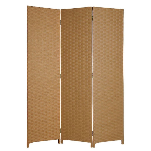 Benjara Light Brown 3 Panel Wooden Foldable Room Divider with ...
