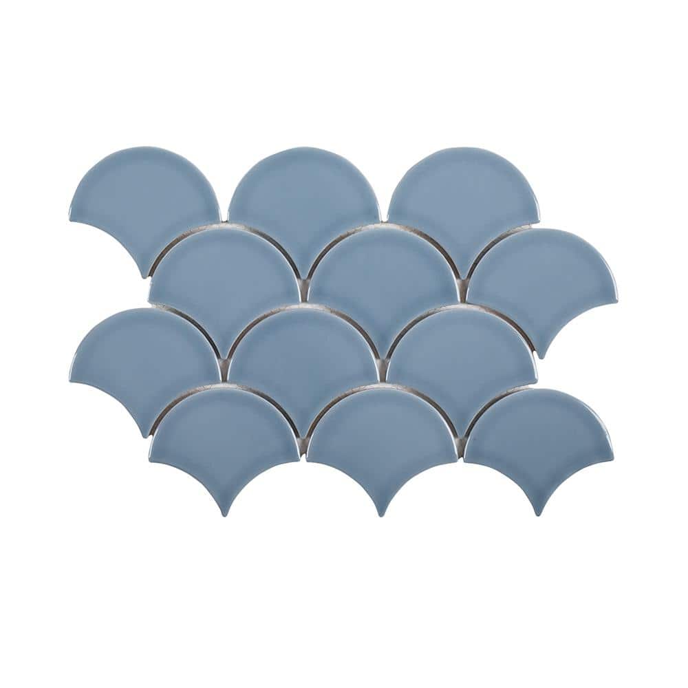 Jeffrey Court Beverly Blue Fan 8.75 in. x 13 in. Glossy Ceramic Mosaic ...