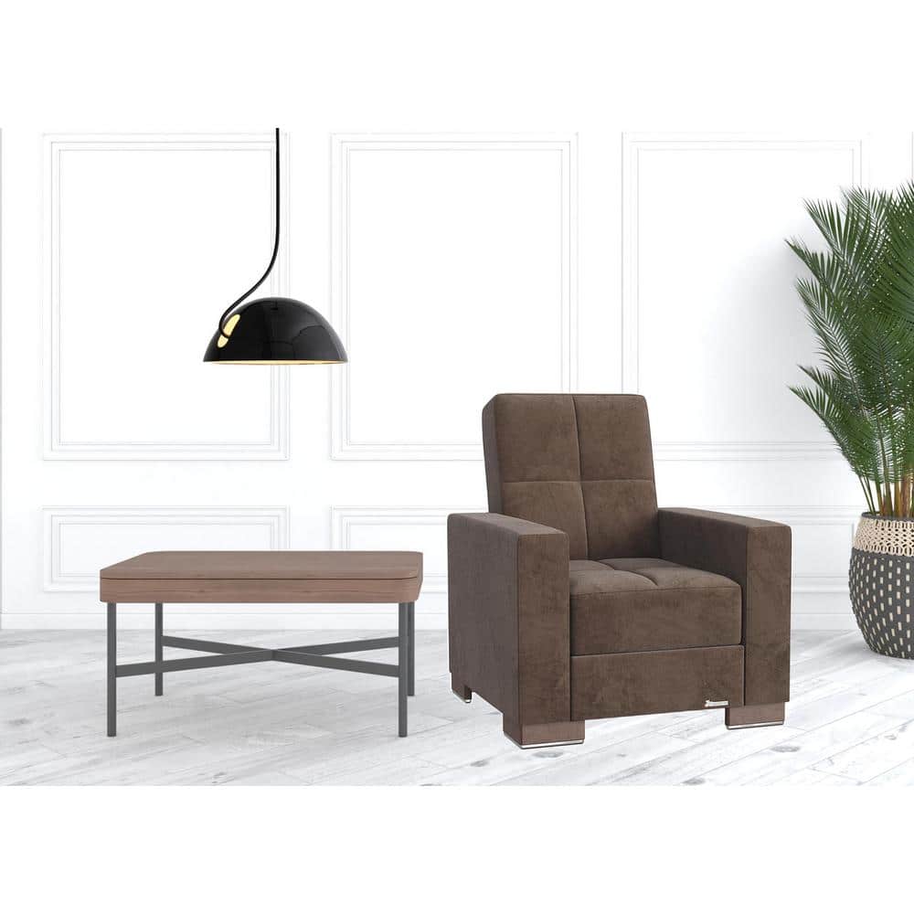 HomeRoots Amelia 38 in. Brown Microfiber Arm Chair with Tufted Cushions ...