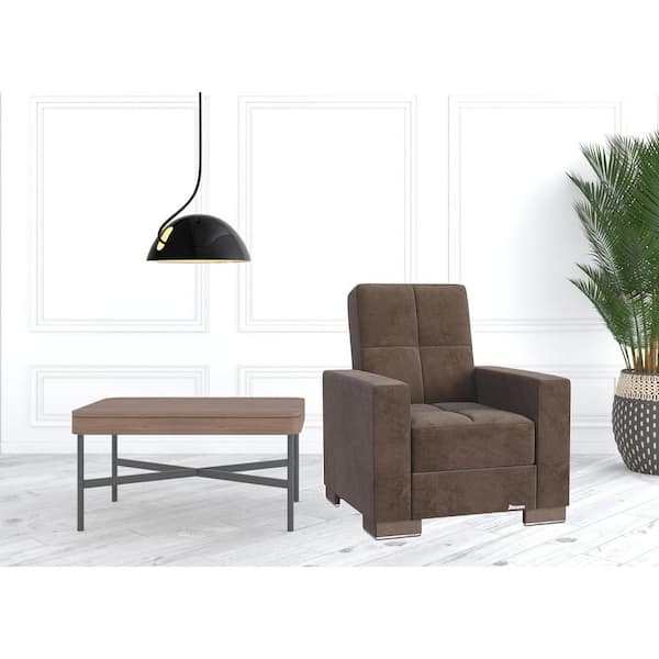 HomeRoots Amelia 38 in. Brown Microfiber Arm Chair with Tufted Cushions ...