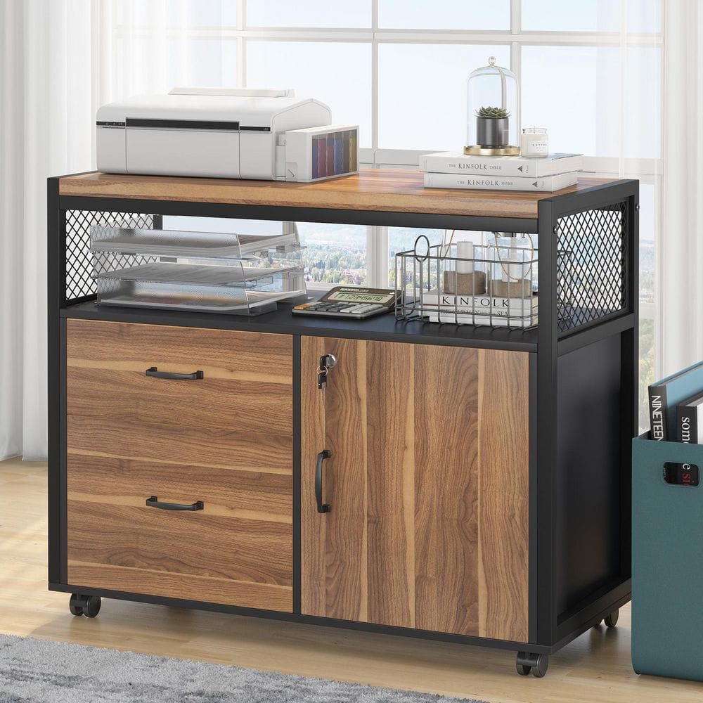 BYBLIGHT Atencio 2-Drawers Brown and Black Engineered Wood 31.4 in. W ...