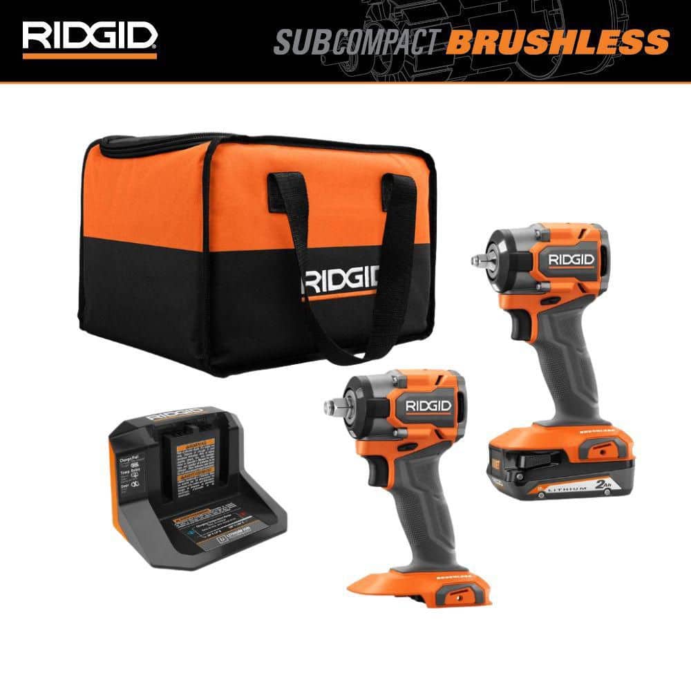 RIDGID 18V Subcompact Brushless Cordless 2-Tool Combo Impact Wrench Kit ...