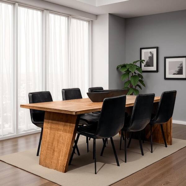 Benjara Leno Natural Brown Wood 84 in. Double Pedestal Dining Table ...