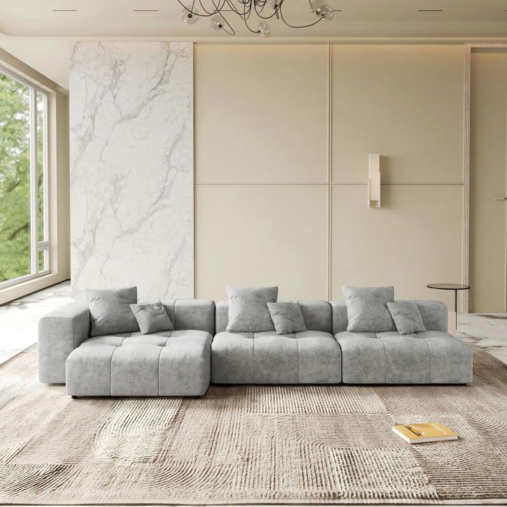 Magic Home Modern 131 in. 3-Piece Linen Oversized Sectional Sofa ...