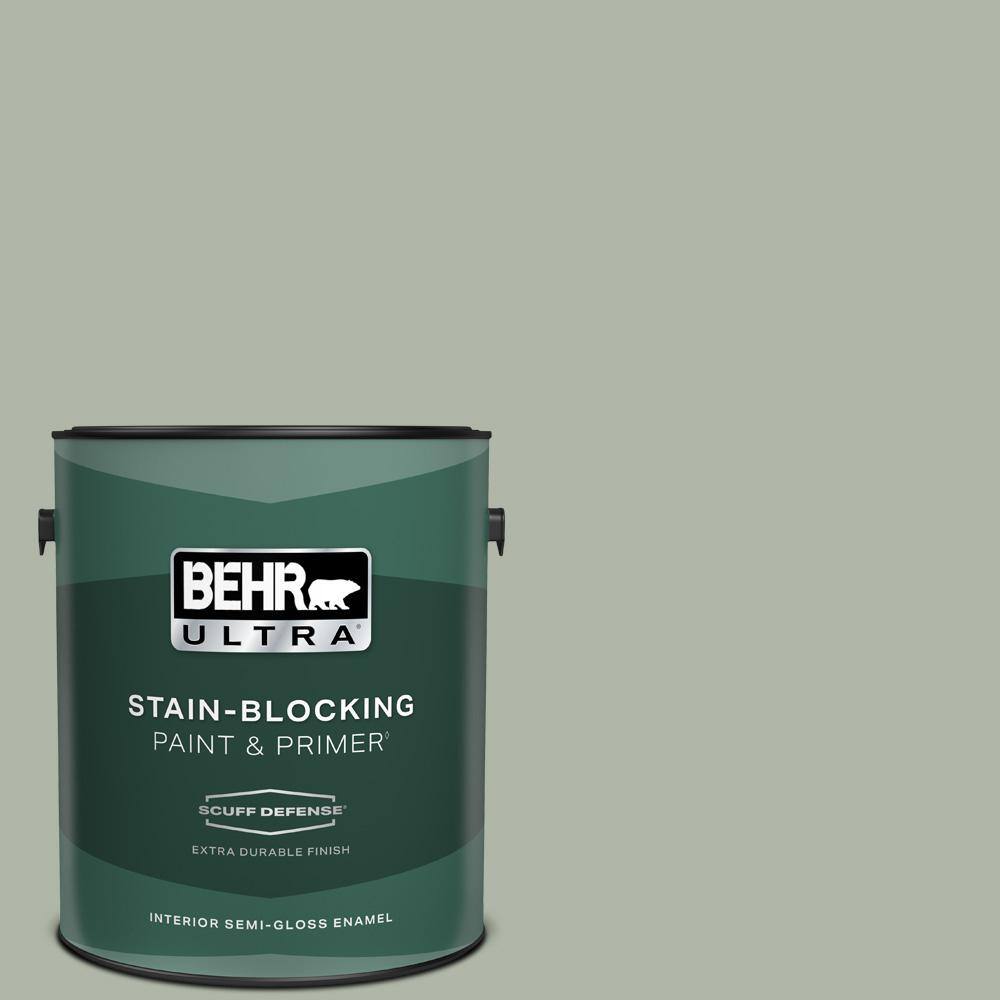 BEHR ULTRA 1 gal. #ICC-56 Green Tea Extra Durable Semi-Gloss Enamel ...
