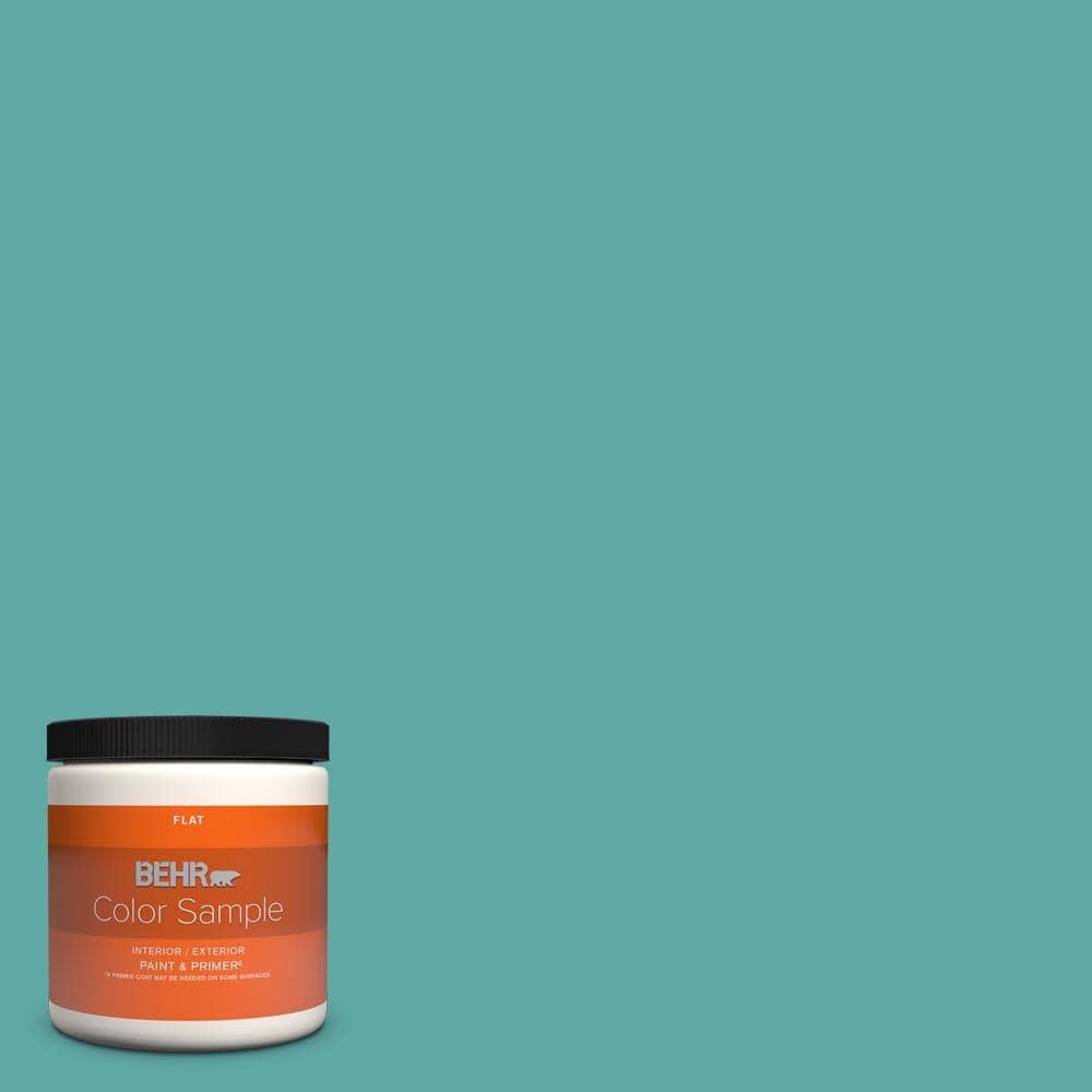 BEHR PREMIUM PLUS 8 oz. #500D-5 Teal Zeal Flat Interior/Exterior Paint ...