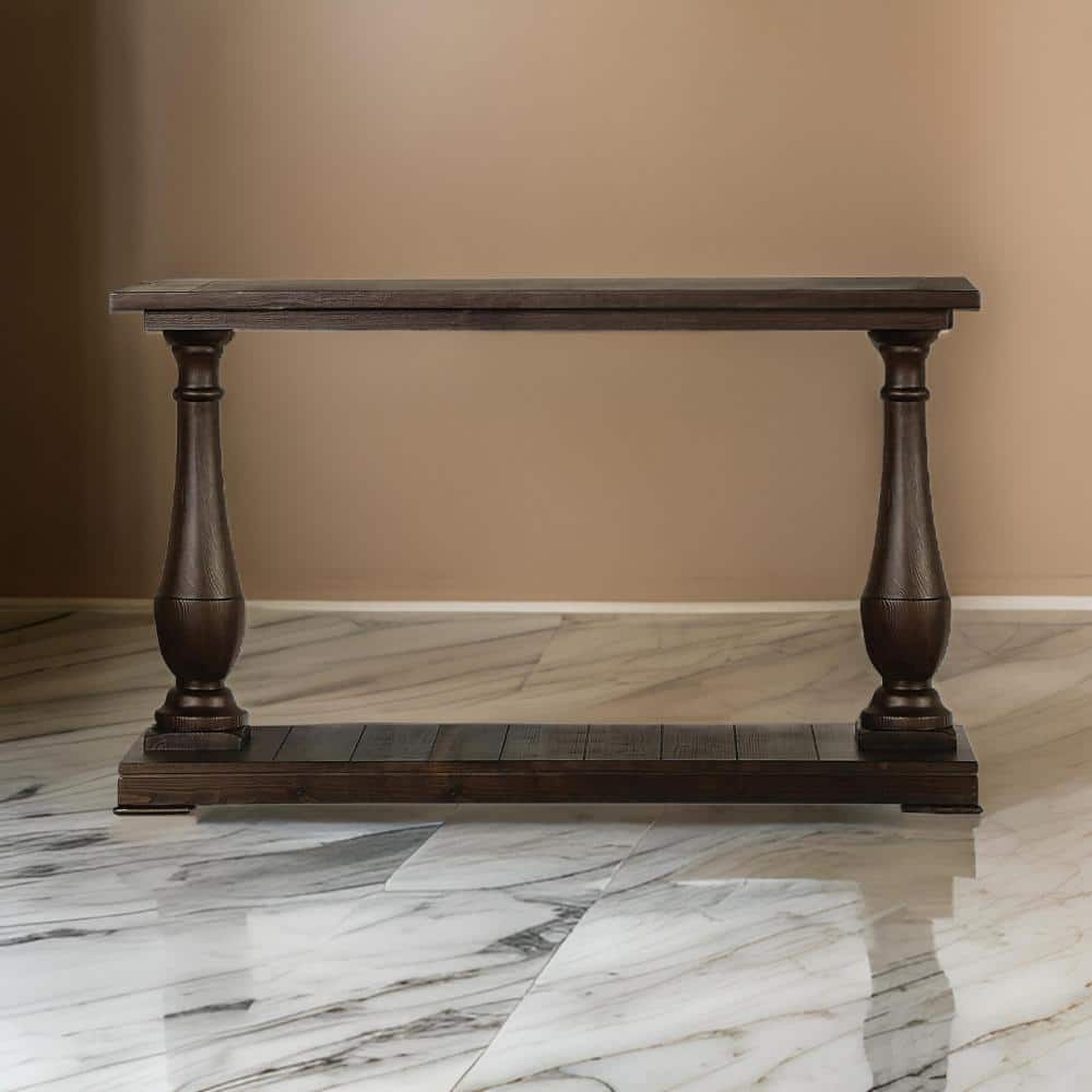Benjara 16 in. Brown Rectangle Wooden Console Table with Plank Top and ...