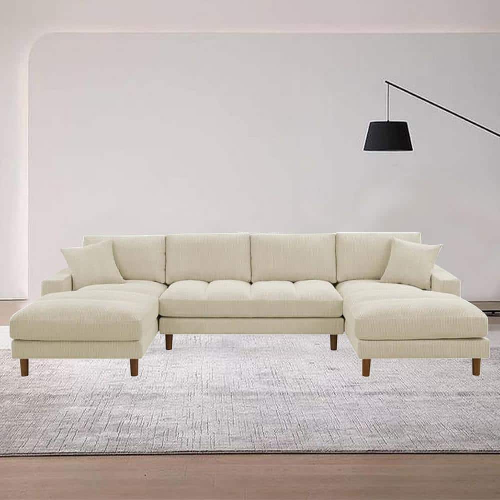 Monland 132 in. Square Arm Polyester Corduroy Upholstery U-Shaped ...