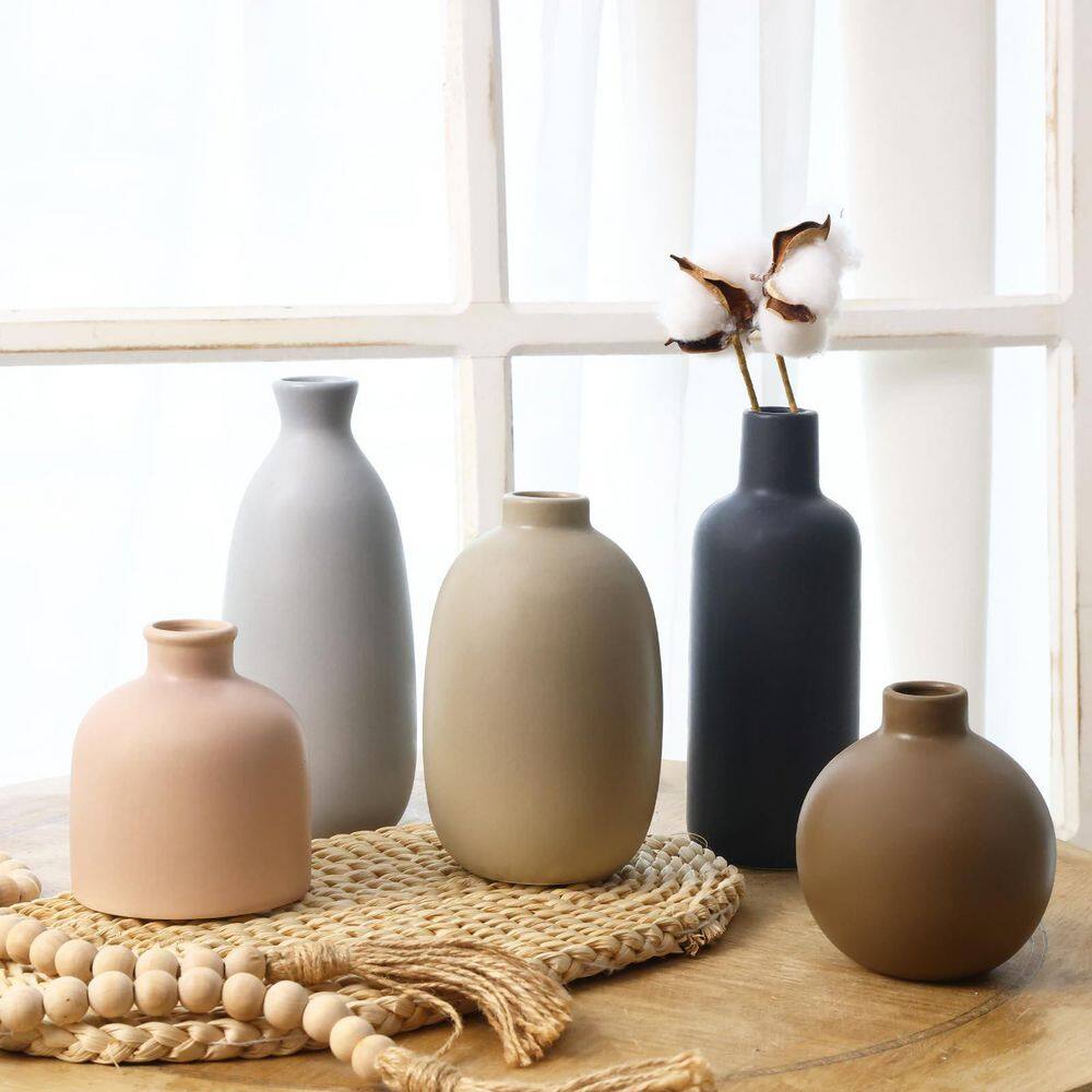 Angel Sar 5 Pcs 7.9 in. Neutral Tones Modern Ceramic Vase, Vase Home ...