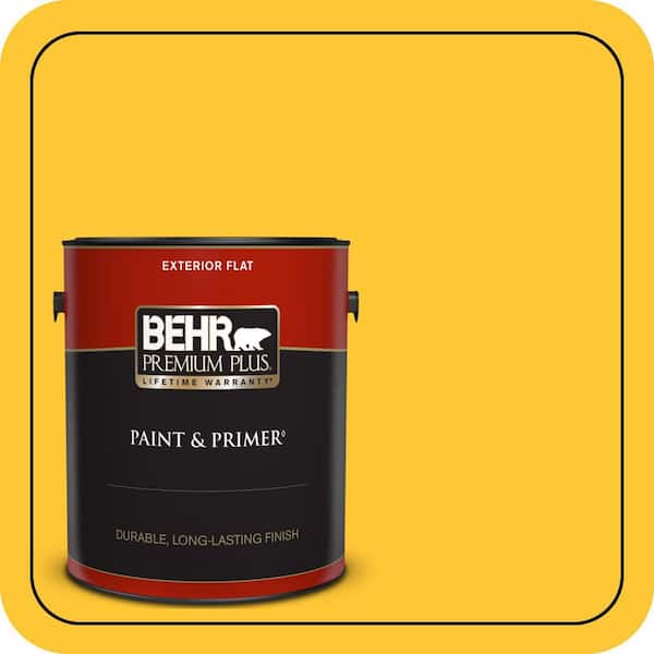 BEHR PREMIUM PLUS 1 gal. #330B-7 Sunflower Flat Exterior Paint & Primer ...