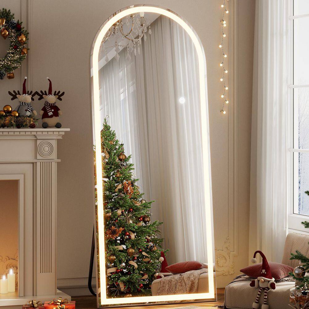 XRAMFY White 26 in. W x 68 in. H Arched Modern LED Full Length Mirror ...
