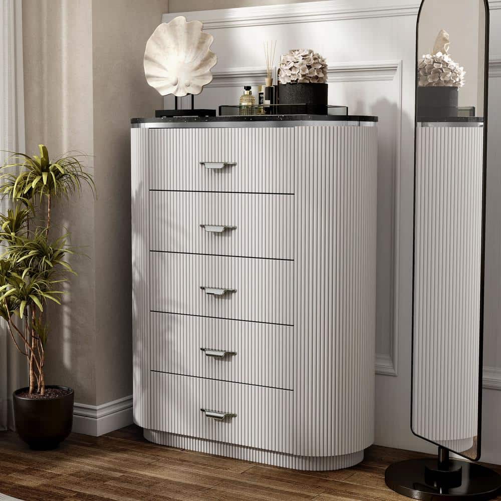Furniture of America Addy Light Gray 5-Drawer 39 in. Chest of Drawers ...