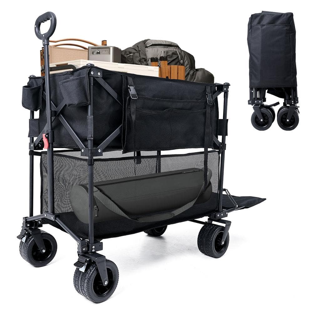 BOZTIY Folding Double Decker Wagon Cart 450 lbs. Heavy Duty Collapsible ...