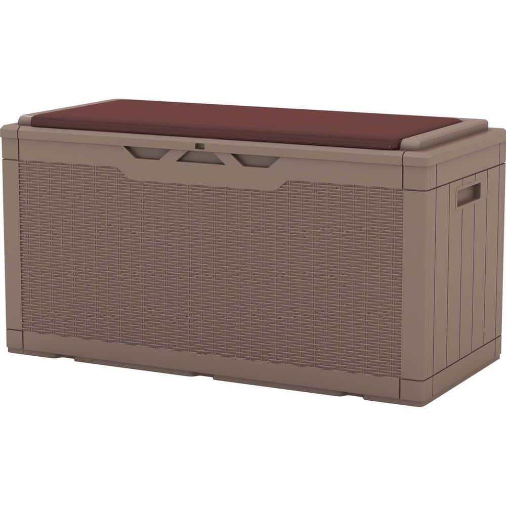 Patiowell Classics 100 Gal. Brown Resin Deck Box with Soft Cushion ...