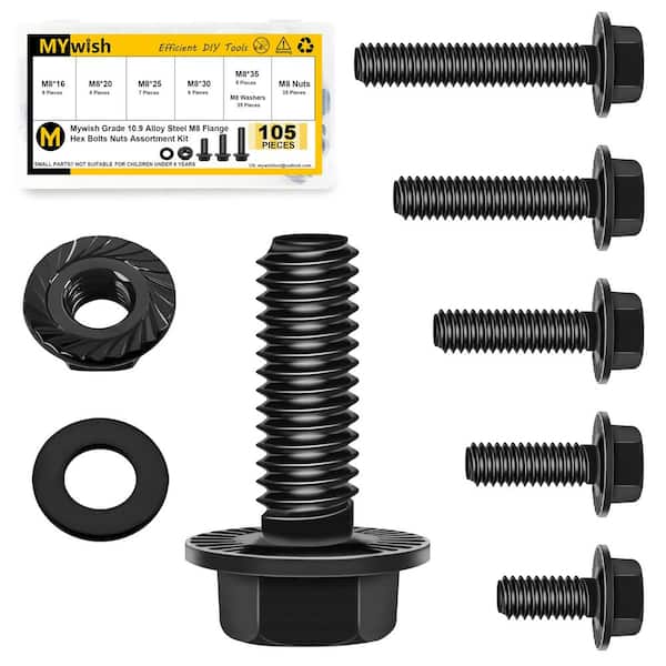 MYWISH 105-Piece M8 x 1. 25 Flanged Hex Head Bolt and Serrated Nut Kit ...