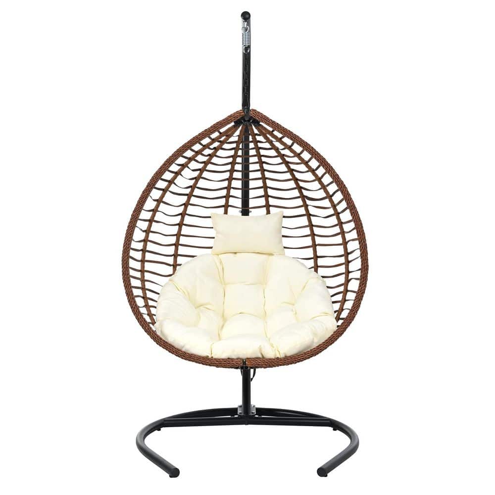 Indoor Outdoor Brown Wicker Foldable Rattan Egg Patio Swing Chair with ...