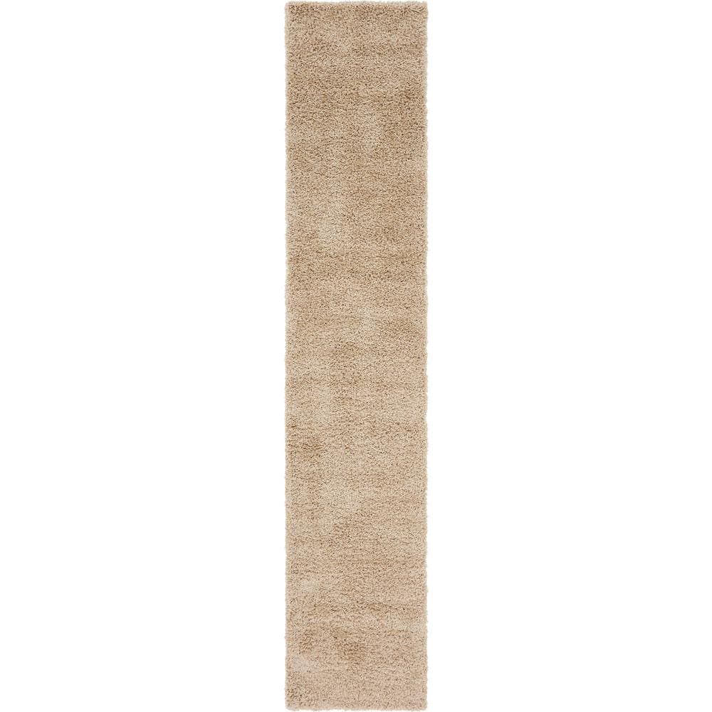 Unique Loom Solid Shag Taupe 13 ft. Runner Rug 3140759 - The Home Depot