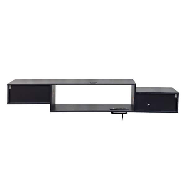 65.4 in. W x 9.06 in. D Black MDF Floating Modern Decorative Wall Shelf ...