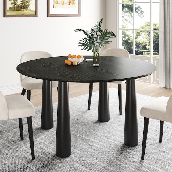 Lirago Round Black Solid Wood 52 in. Kitchen Tables 4-Legs Dining Table ...