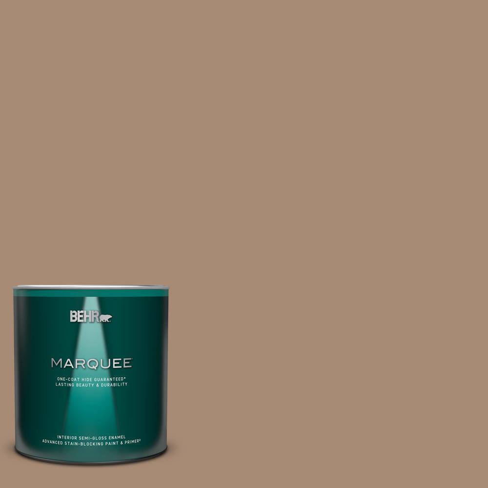 BEHR MARQUEE 1 qt. #N240-5 Rodeo Tan One-Coat Hide Semi-Gloss Enamel ...