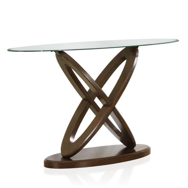 Furniture of America Quaze 48 in. Dark Walnut Oval Glass Console Table ...