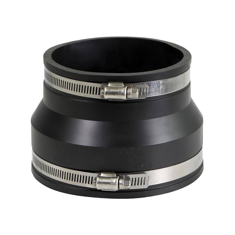 PLUMBFLEX 4 in. x 4 in. Clay to Cast Iron PVC Flexible Coupling with ...