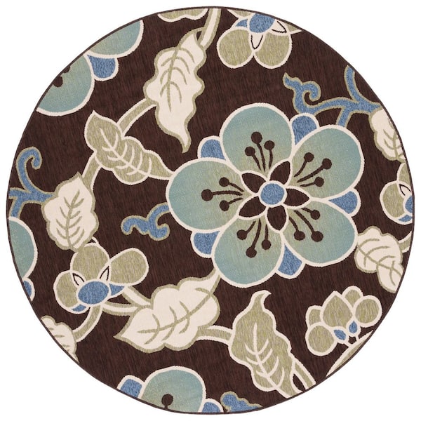 SAFAVIEH Veranda Chocolate/Aqua 7 ft. x 7 ft. Oversized Floral Indoor ...