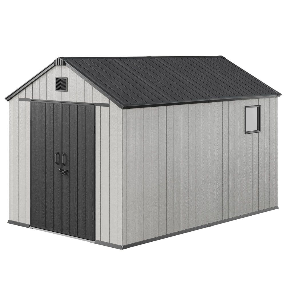 Epicpoplar 8 ft. W x 12 ft. D Resin Outdoor Storage Shed with Floor ...