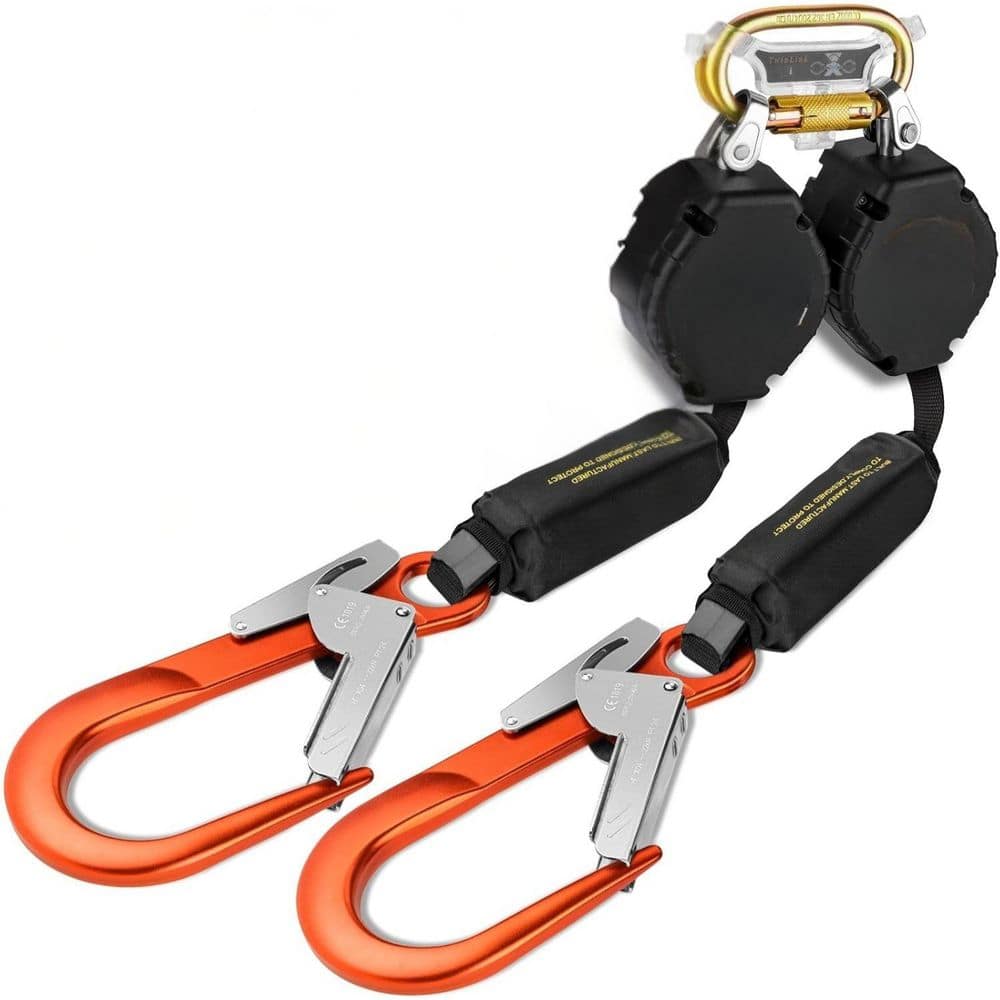 KIWDZFU 6 Ft. Fall Protection Retractable Lanyard, Twin Leg Tangle-Free ...