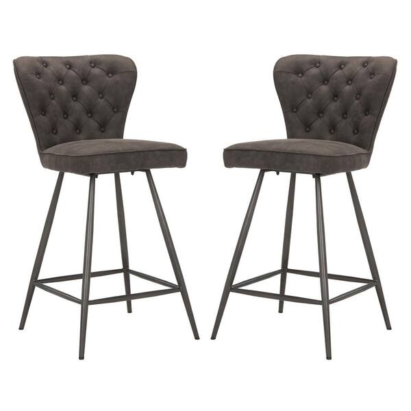SAFAVIEH Ashby 25.98 in. High Back Gray and Black Metal Swivel Counter ...