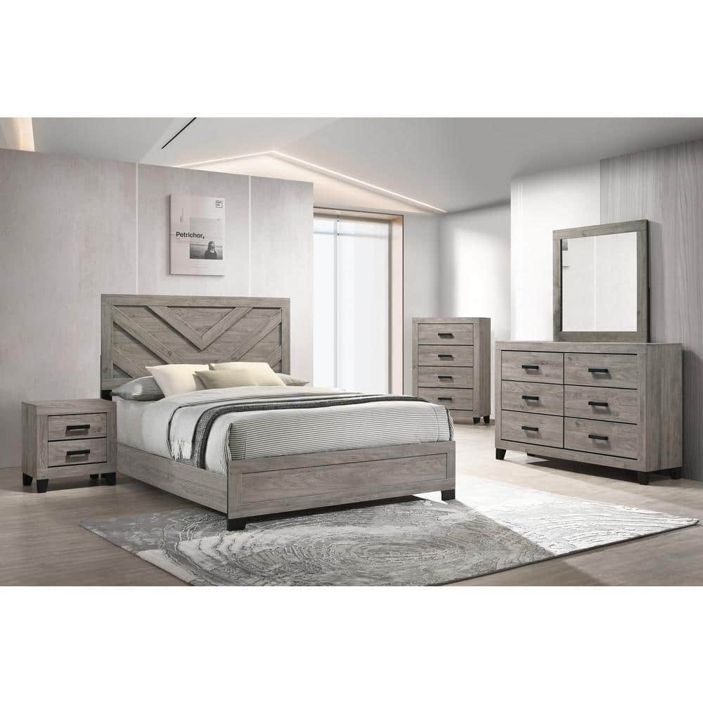 Best Quality Furniture Ararat 5 Piece Light Grey Color Wood Frame Full