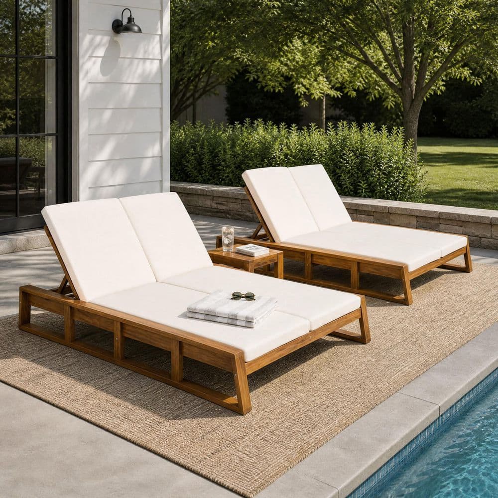 CHRISTOPHER KNIGHT HOME Kyla Acacia Wood Patio Outdoor Double Chaise ...