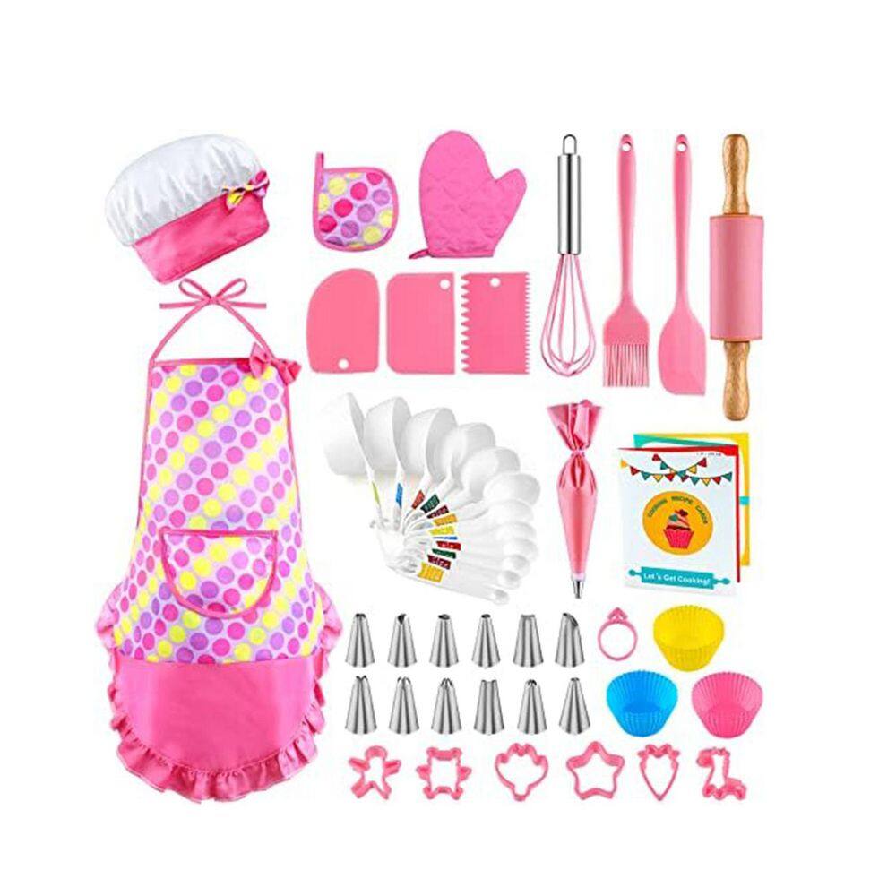 Kids Baking and Cooking Set 54-Piece Chef Costume with Apron Hat, Real ...