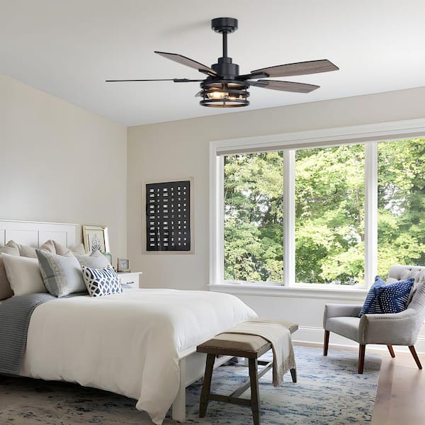 LuminFan 52 in. Farmhouse Black Downrod Mount Farmhouse Ceiling Fan ...