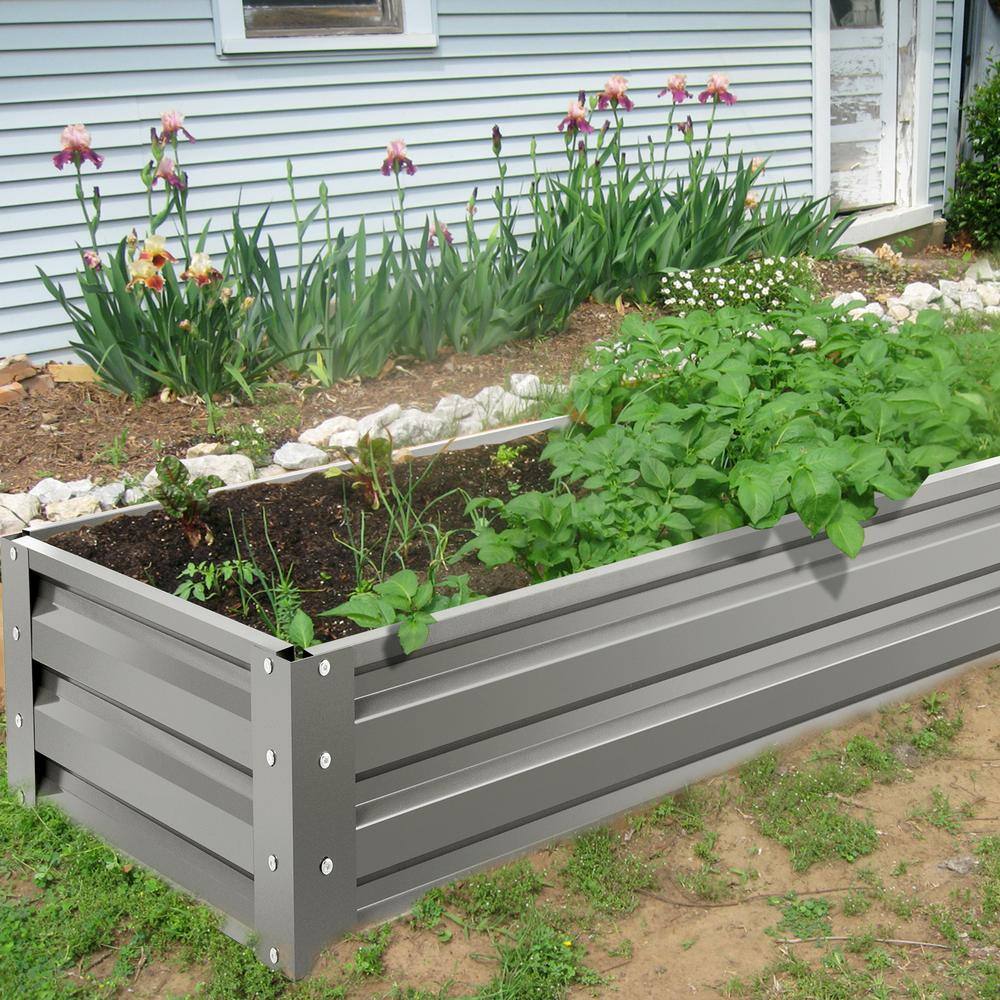 Buy Raised Garden Bed 48 in. x 24 in. x 10 in. Metal Planter Box Light ...